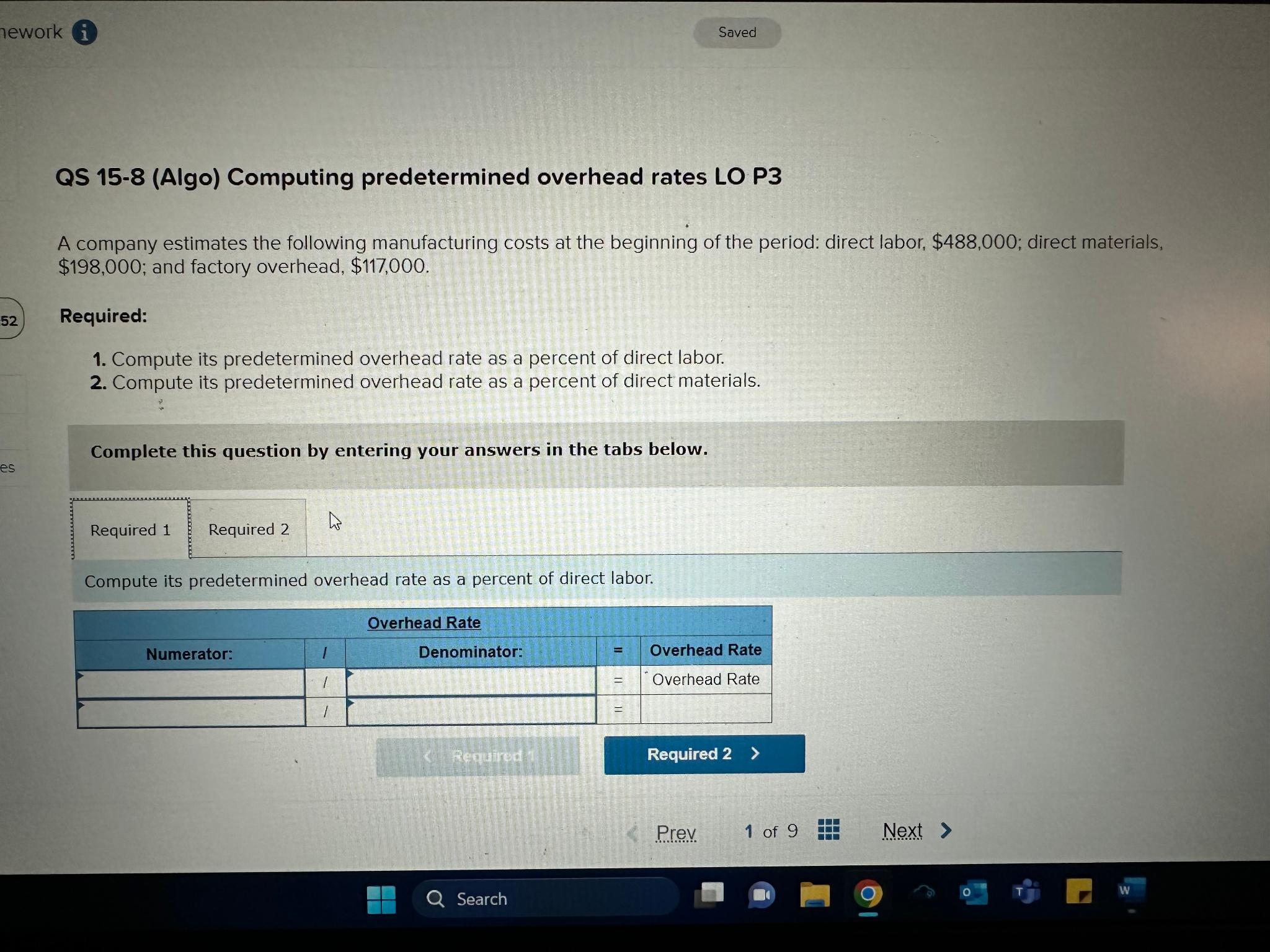 Solved lework iQS 15-8 (Algo) ﻿Computing predetermined | Chegg.com