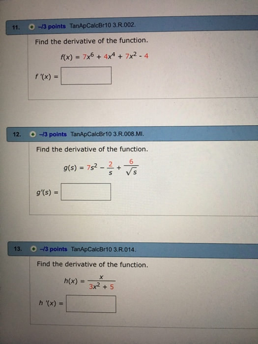 Solved 13 points TanApCalcBr10 3.R.002. 11 Find the | Chegg.com Solved 13 points TanApCalcBr10 3.R.002. 11 Find the | Chegg.com