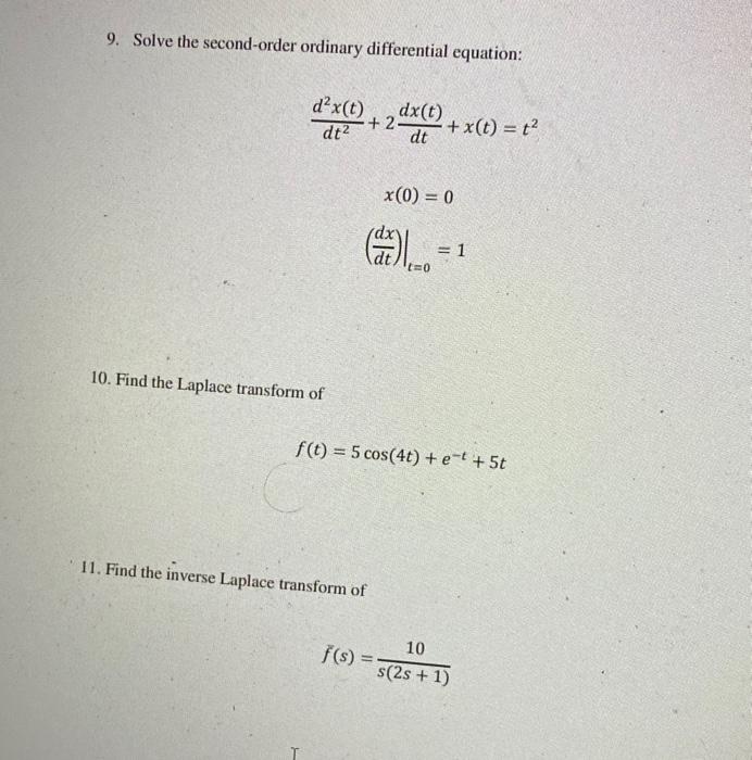 Solved 9 Solve The Second Order Ordinary Differential