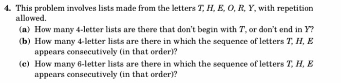 Solved 4. This problem involves lists made from the letters | Chegg.com