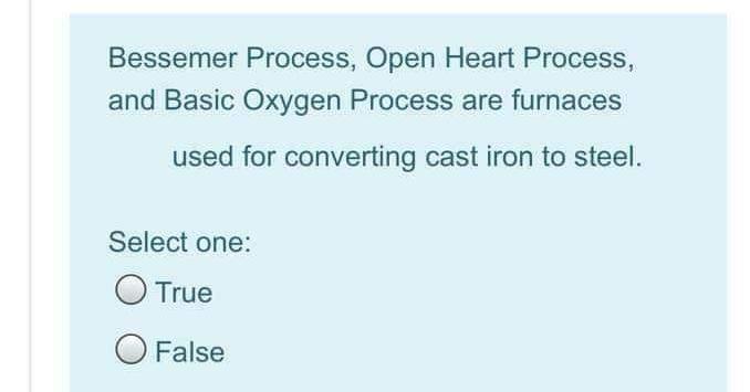 Solved Bessemer Process, Open Heart Process, and Basic | Chegg.com