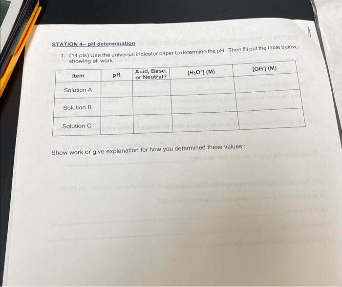 Station 4−pH determination (1) Determine the pH of | Chegg.com