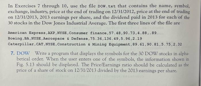 Solved In Exercises 7 through 10 , use the file Dow. txt | Chegg.com