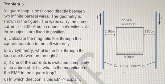 Solved Square wire loop 2.50cm 2.50cm Problem 5 A square | Chegg.com