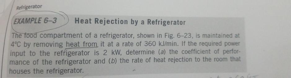 Solved Refrigerator EXAMPLE 6-3 Heat Rejection by a | Chegg.com
