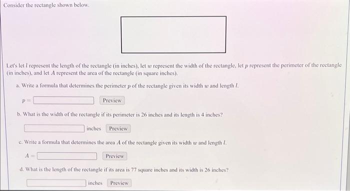 Solved Consider the rectangle shown below. Let's let l | Chegg.com