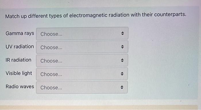 Match up different types of electromagnetic radiation | Chegg.com