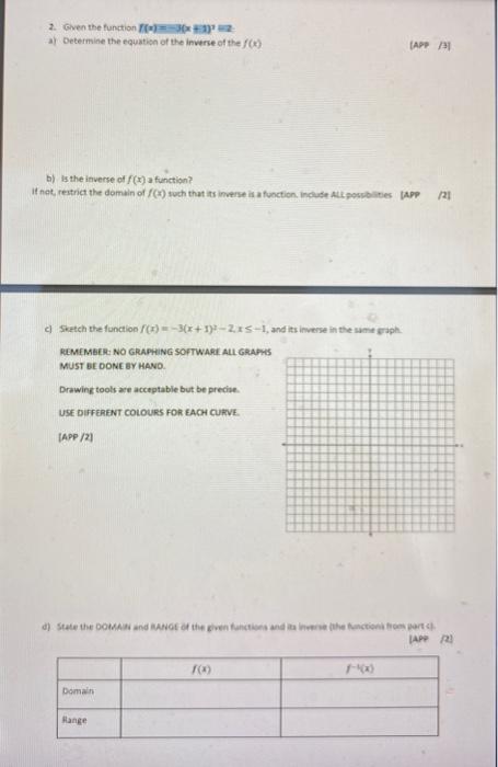 Solved 2. Given the function f(x)=−3(x+1)r=2 : a) Determine | Chegg.com