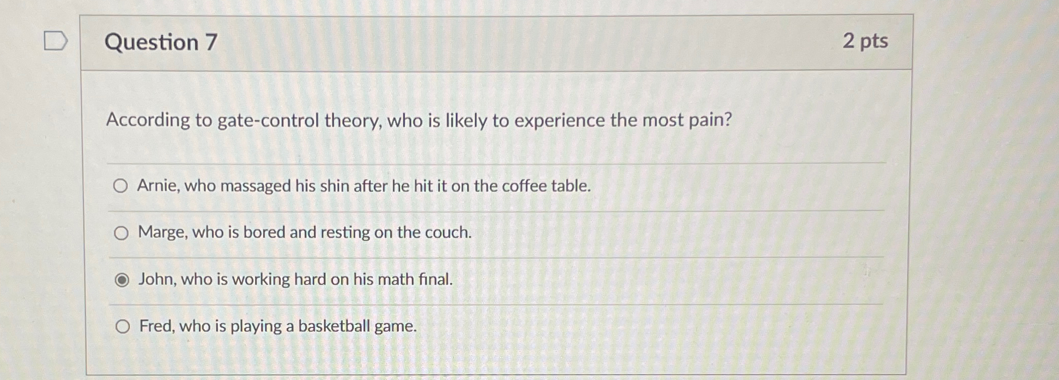 Solved Question 72 ﻿ptsAccording to gate-control theory, who | Chegg.com