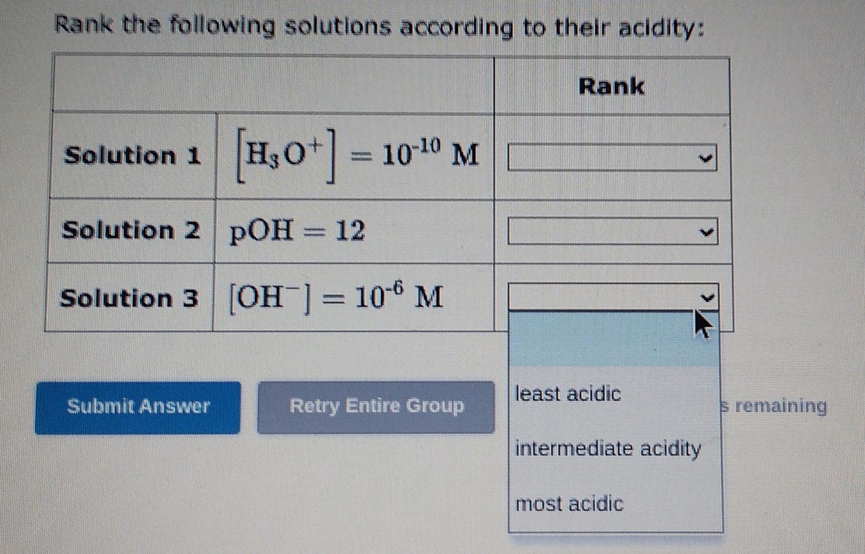 Solved Rank the following solutions according to their | Chegg.com
