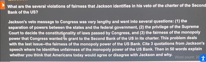 President Andrew Jackson, excerpt, "Veto Message | Chegg.com