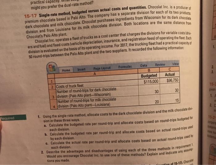 Solved 15 17 Single rate Method Budgeted Versus Actual Chegg