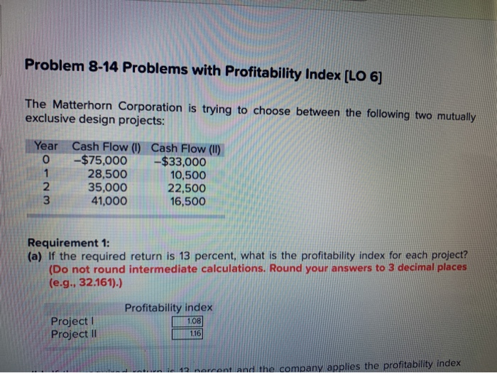 Solved Problem 8-14 Problems with Profitability Index [LO 6) | Chegg.com