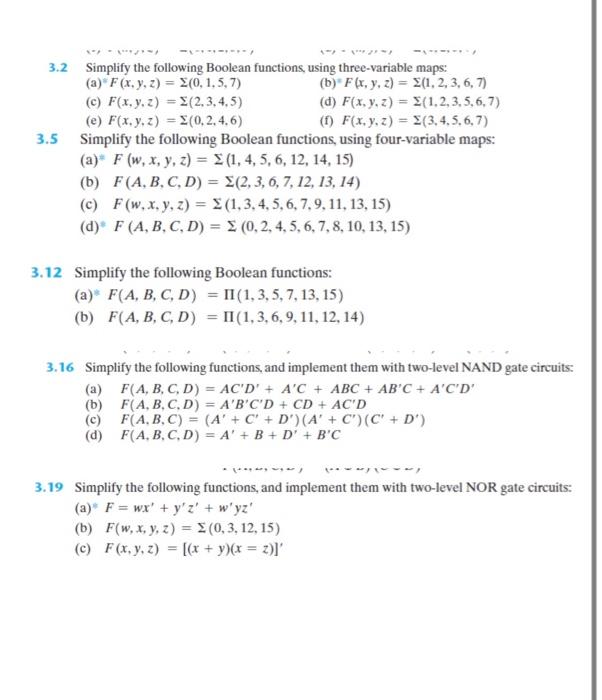 Solved 3.2 Simplify the following Boolean functions, using | Chegg.com