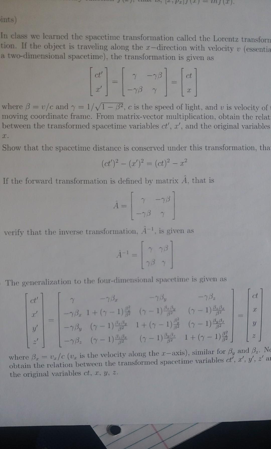 Solved ints) In class we learned the spacetime | Chegg.com