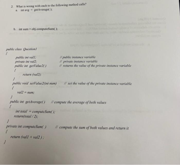 Solved what is wrong with each of the following method | Chegg.com