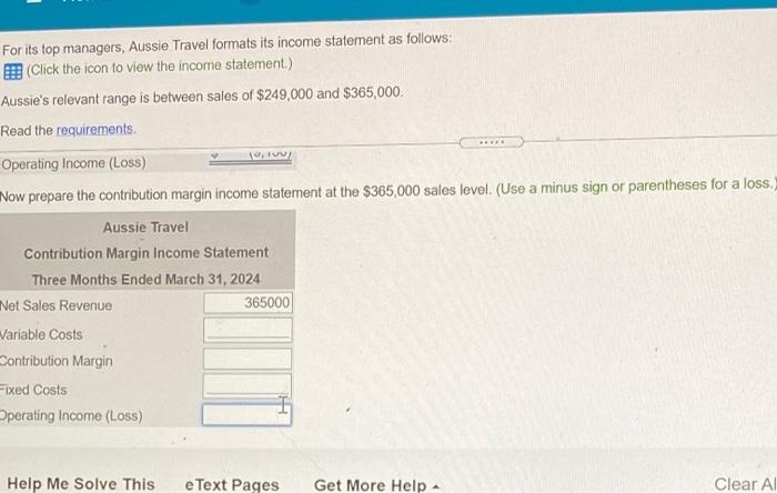 Solved For its top managers, Aussie Travel formats its | Chegg.com