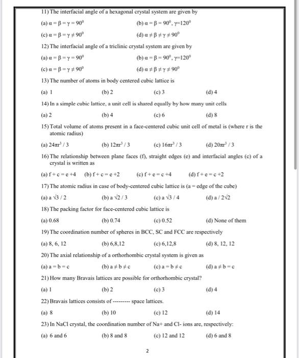 Solved 11) The interfacial angle of a hexagonal crystal | Chegg.com