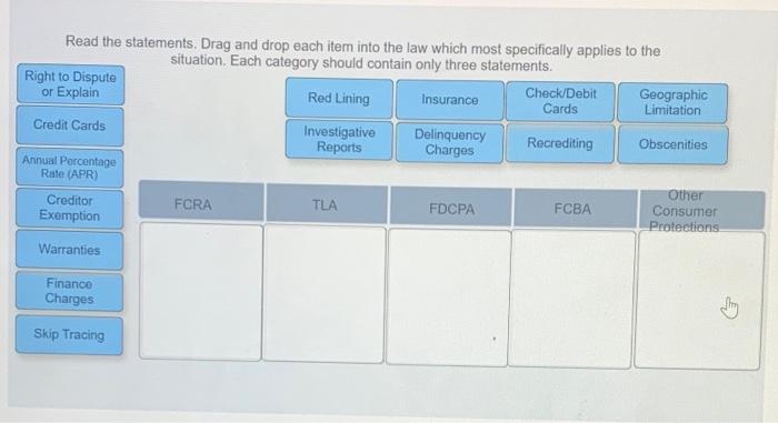 Solved Read the statements. Drag and drop each item into the | Chegg.com