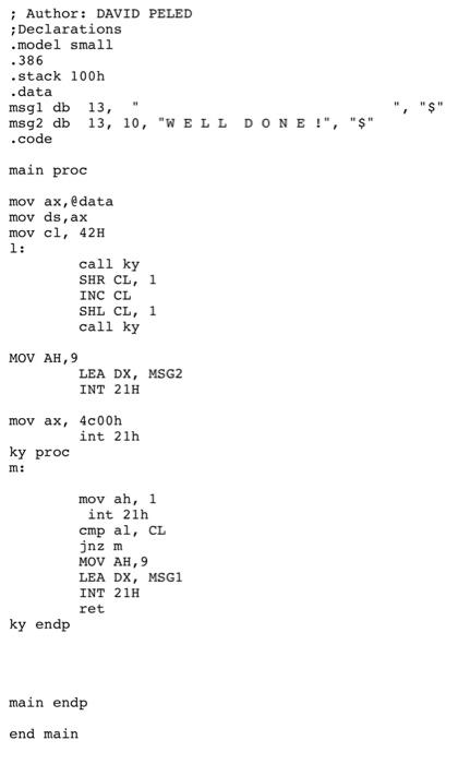 Solved ; Author: DAVID PELED ; Declarations .model small | Chegg.com