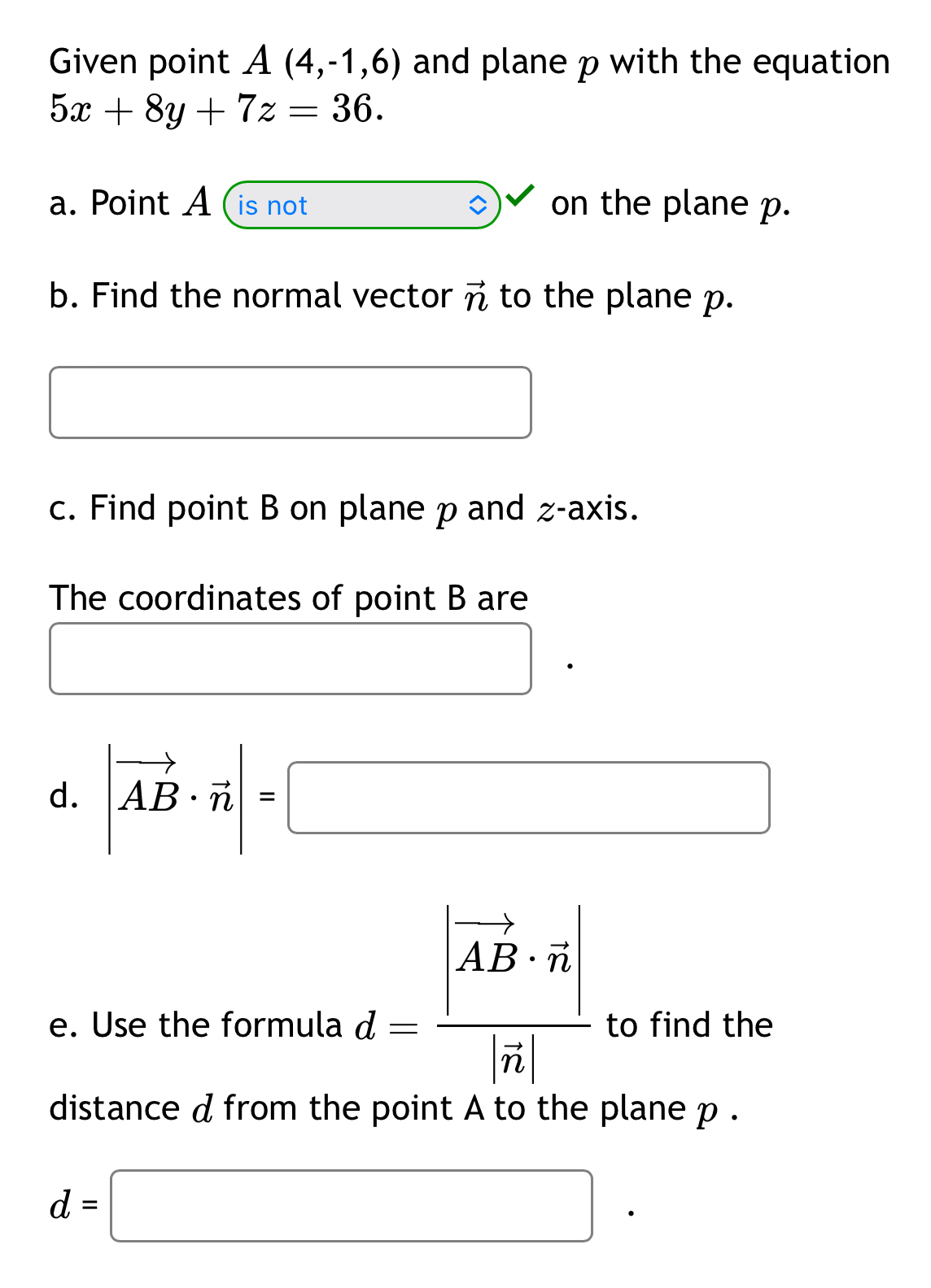 Solved Given point A(4,-1,6) ﻿and plane p ﻿with the equation | Chegg.com
