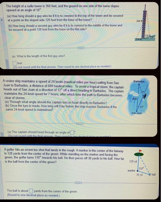 Solved The height of a radio tower is 350 feet, and the | Chegg.com