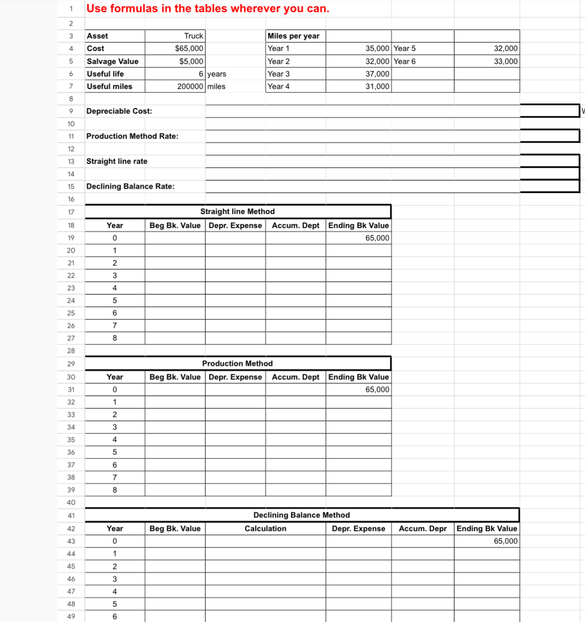 Solved Use formulas in the tables wherever you | Chegg.com