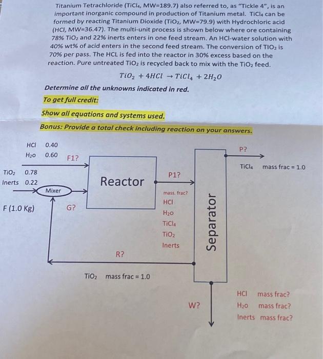 Solved Titanium Tetrachloride ( TiCl4,MW=189.7 ) also | Chegg.com