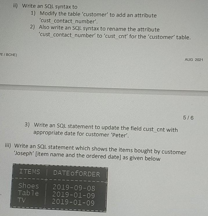 Solved Consider a 'Customer Order processing' database with | Chegg.com