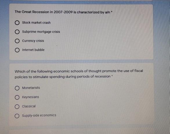 Solved The Great Recession in 2007-2009 is characterized by | Chegg.com