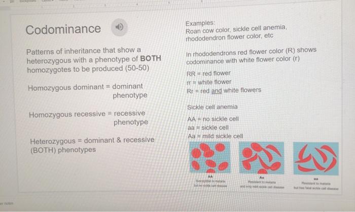 Solved Codominance Examples: Roan Cow color, sickle cell | Chegg.com