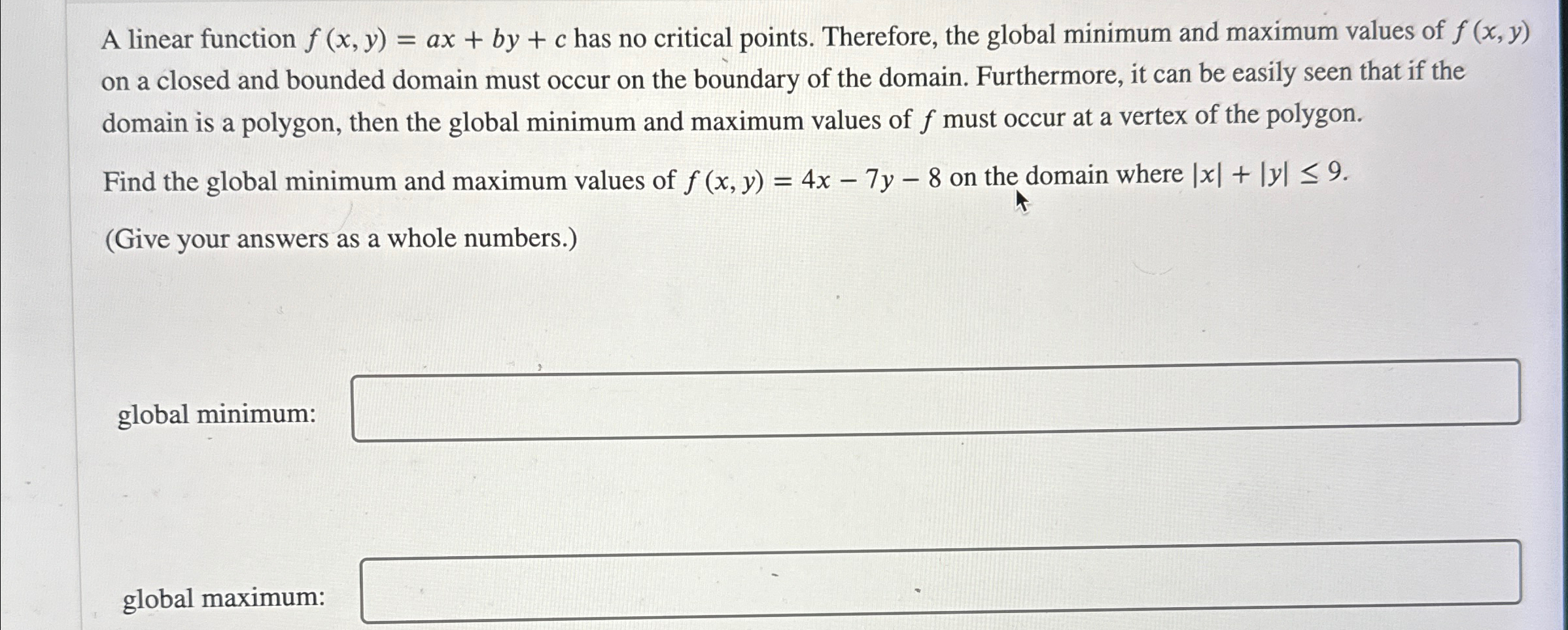 Solved A linear function f(x,y)=ax+by+c ﻿has no critical | Chegg.com