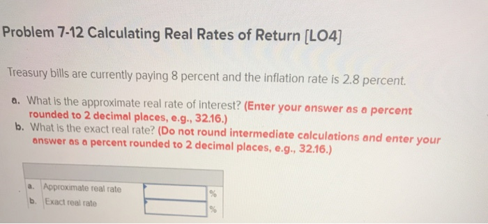 Solved Problem 7-12 Calculating Real Rates of Return (L04] | Chegg.com