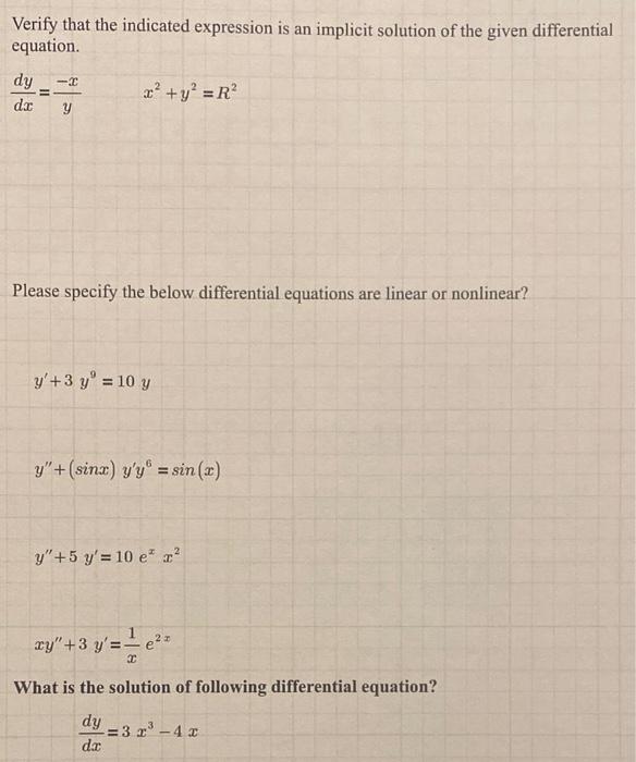 Solved Verify that the indicated expression is an implicit | Chegg.com