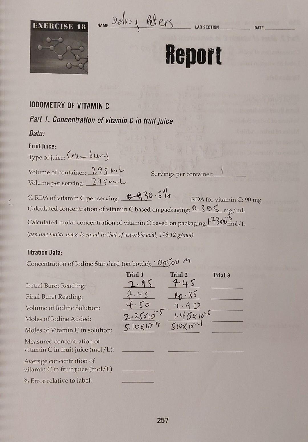 Solved EXERCISE 18 NAME LAB SECTION DATE Delroy Peters | Chegg.com