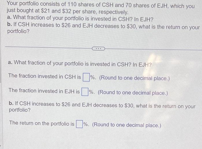 Solved Your portfolio consists of 110 shares of CSH and 70 | Chegg.com