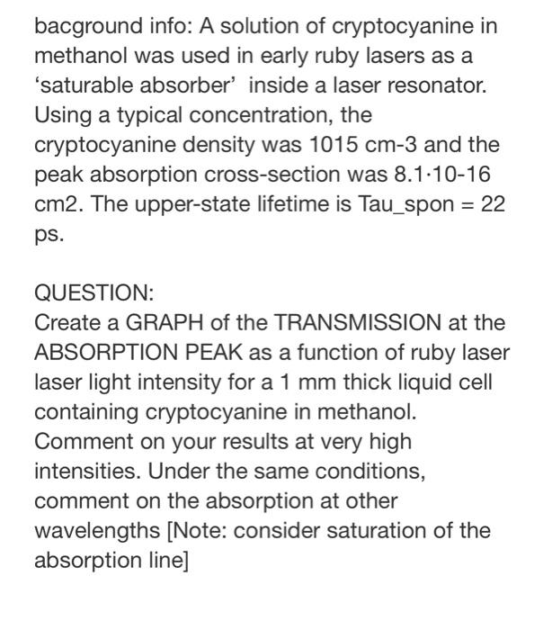Solved bacground info: A solution of cryptocyanine in | Chegg.com