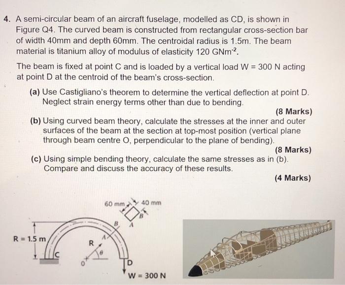 Solved a semi-circular beam of an aircraft fuselage, | Chegg.com