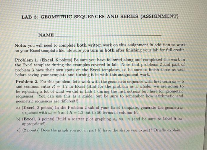 LAB 3: GEOMETRIC SEQUENCES AND SERIES (ASSIGNMENT) | Chegg.com
