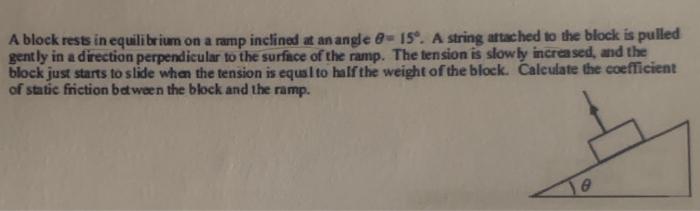 Solved A block rests in equilibrium on a ramp inclined at an | Chegg.com