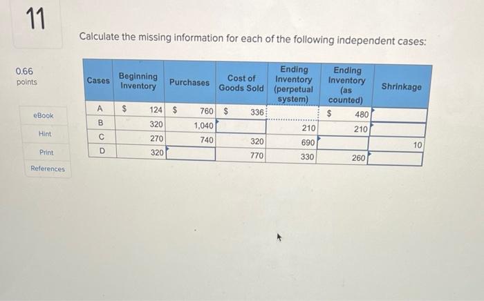 Solved Calculate the missing information for each of the | Chegg.com