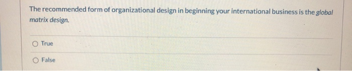 Solved The recommended form of organizational design in | Chegg.com