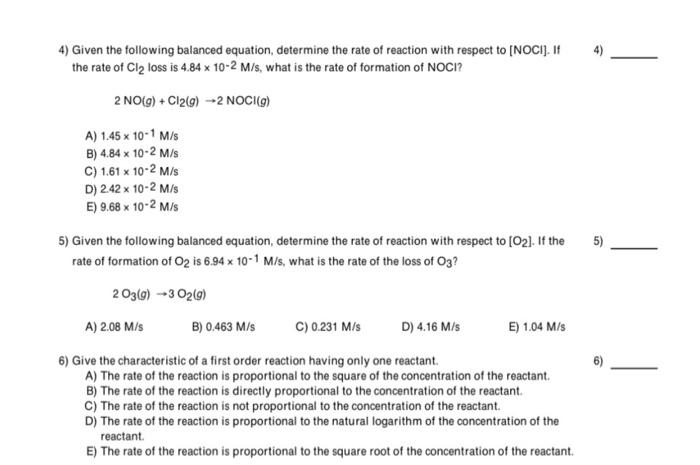 Solved 4) Given the following balanced equation, determine | Chegg.com