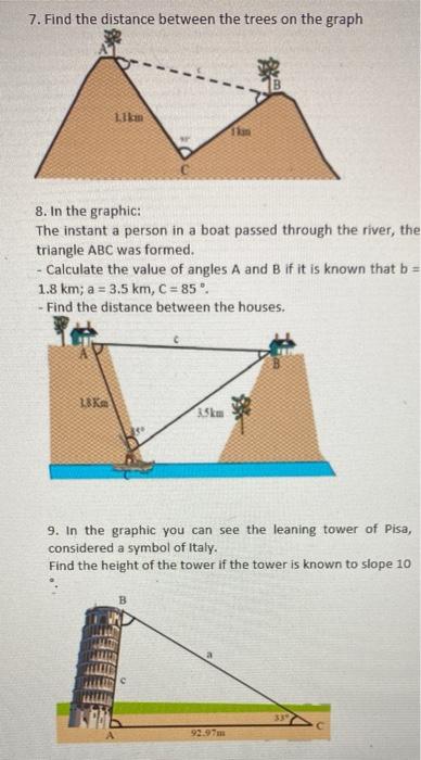 Solved 7. Find the distance between the trees on the graph | Chegg.com