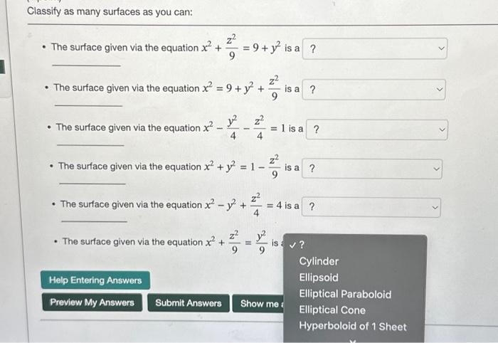 Solved - The surface given via the equation x2+9z2=9+y2 is a | Chegg.com