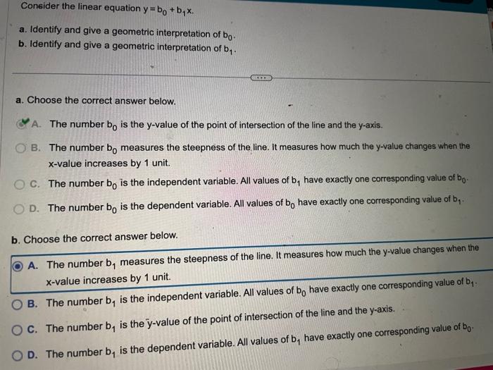 Solved Consider the linear equation y=b0+b1x a. Identify and | Chegg.com