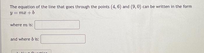 Solved The equation of the line that goes through the points | Chegg.com