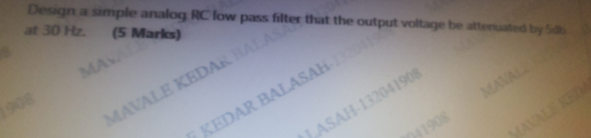 Solved Design a simple analog RC. ﻿low pass filter that the | Chegg.com