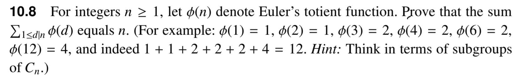 Solved 10.8 ﻿For integers n≥1, ﻿let φ(n) ﻿denote Euler's | Chegg.com
