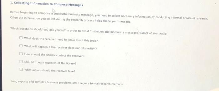 Solved 1. Collecting Information to compose Messages Before | Chegg.com Solved 1. Collecting Information to compose Messages Before | Chegg.com